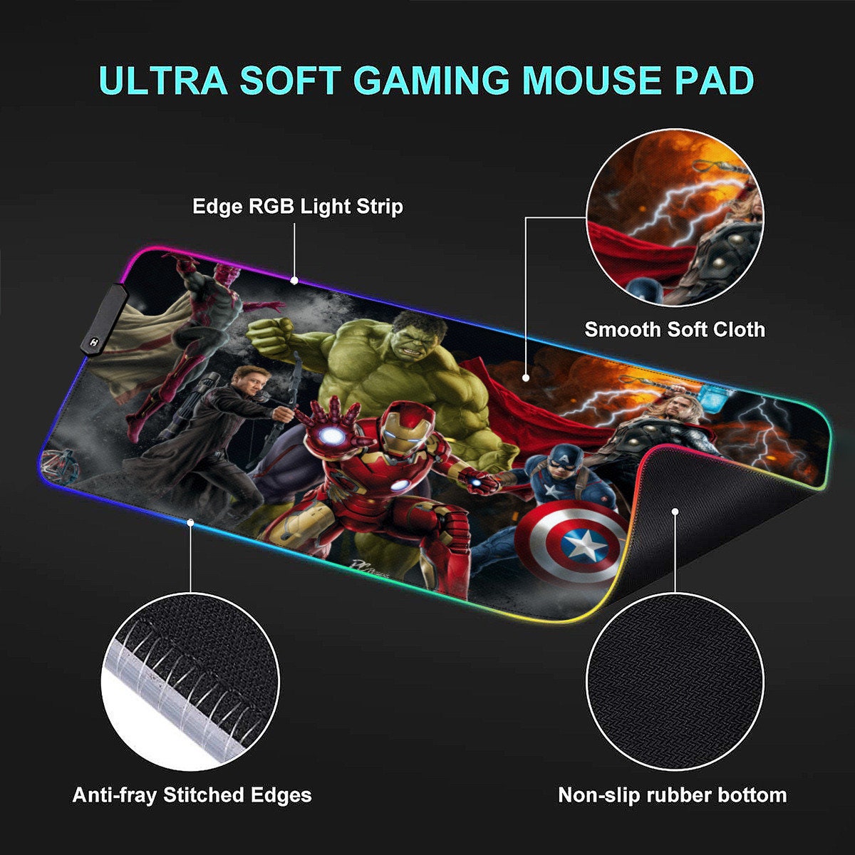 Multi-interface Lighted Mouse Pad Avengers Gifts for Him, Gifts for Her ...