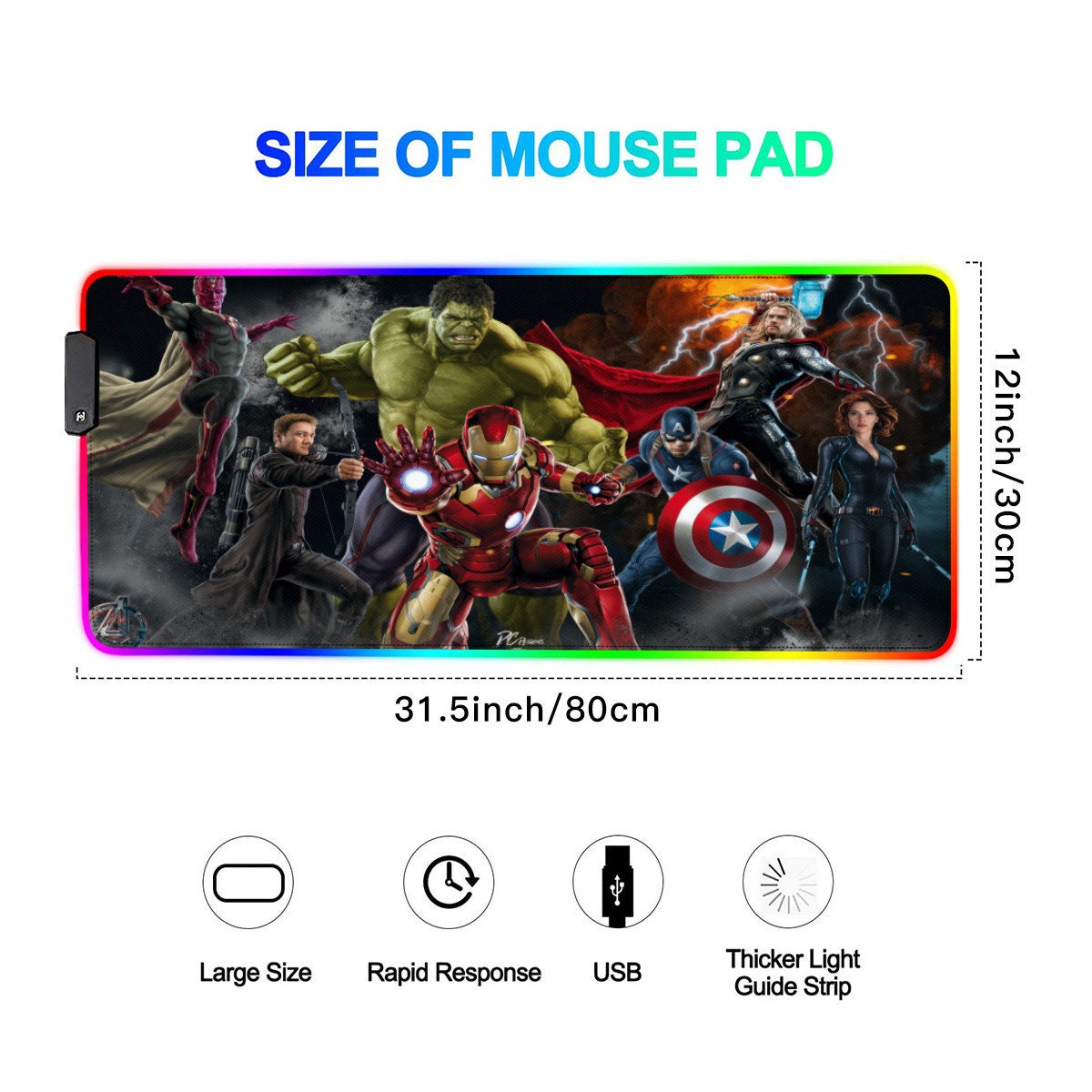 Multi-interface Lighted Mouse Pad Avengers Gifts for Him, Gifts for Her ...