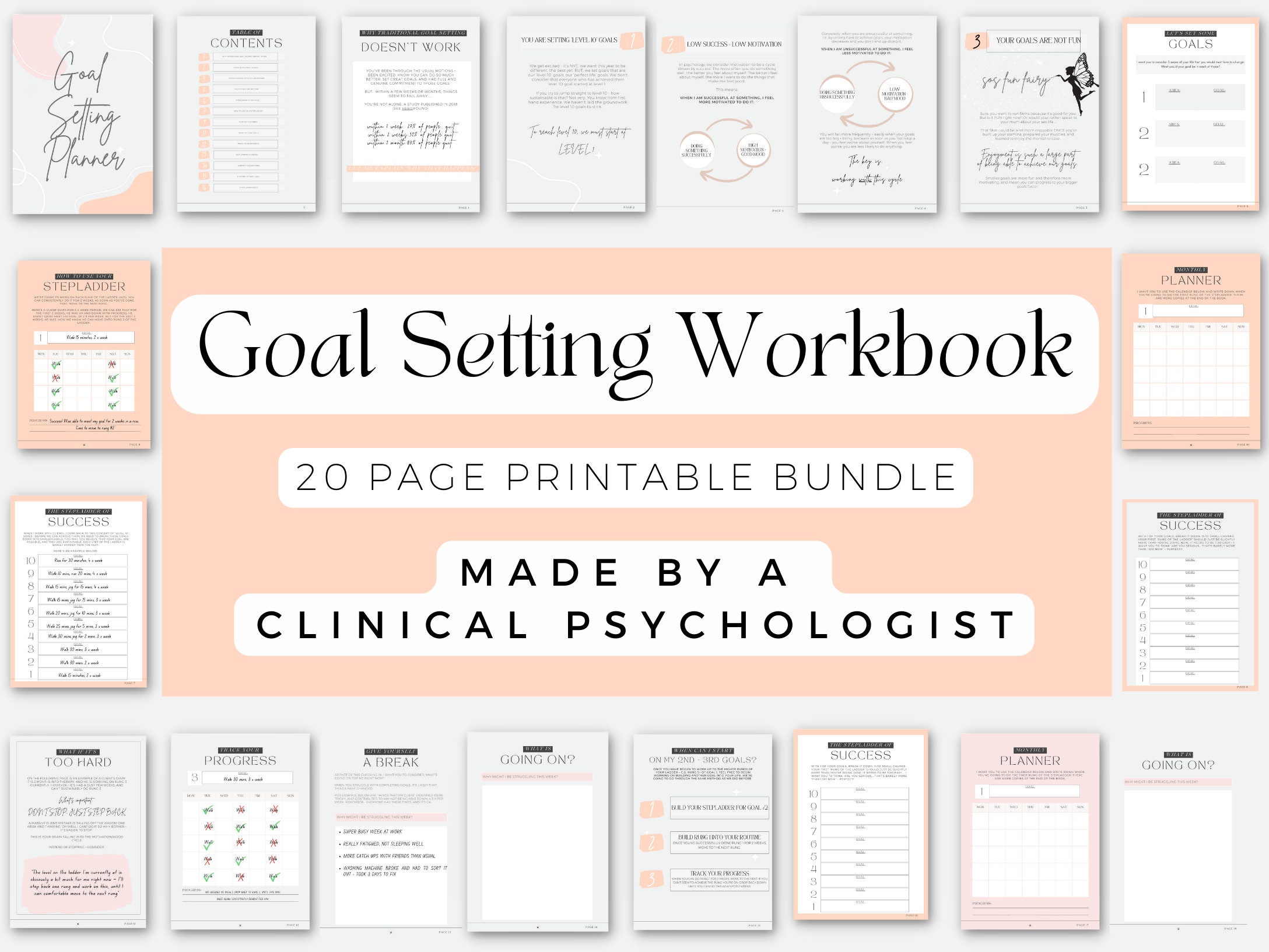 Printable Goal Planner Bundle, Digital Goal Setting Workbook, Monthly ...
