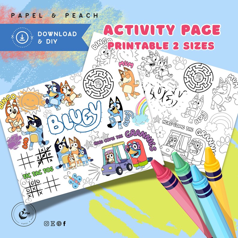 BLUEY Printable Activity Placemat Sheet, Instant Download, Bluey Party ...
