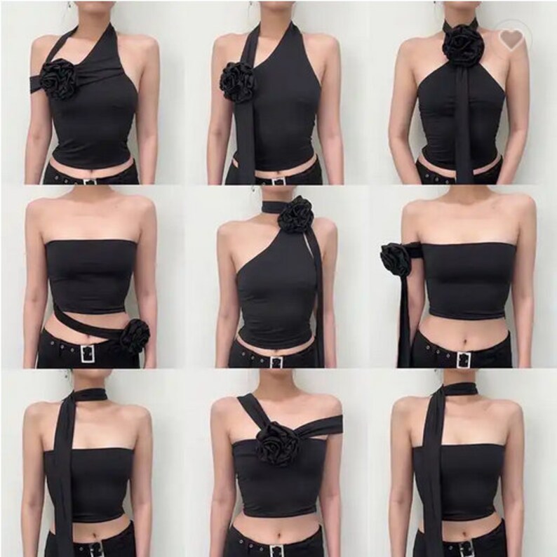Fashion Y2K Pop Design Multi-wear Tube Top Crop Top for Women W/flower ...