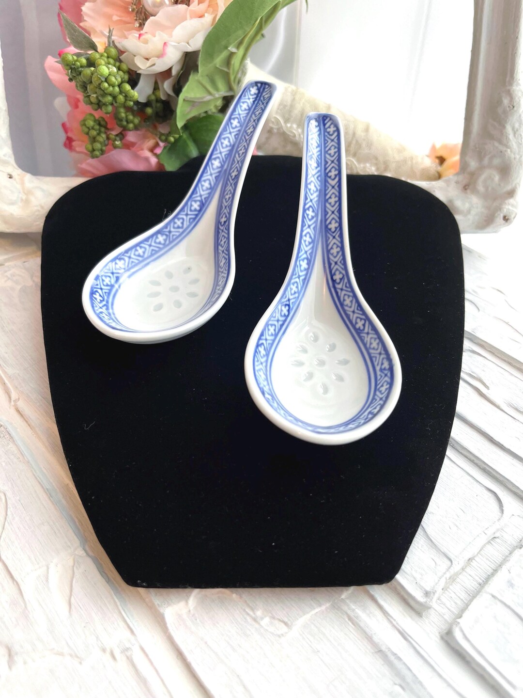 Vintage Chinese Rice Ceramic Serving Spoon, Blue & White Spoons ...