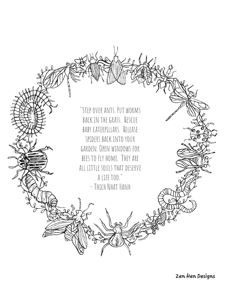Insect Coloring Page Mindfulness Quote Hand Drawn - Etsy