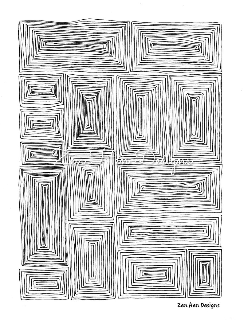Zentangle Rectangles Abstract Hand Drawn Coloring Page Digital Download ...