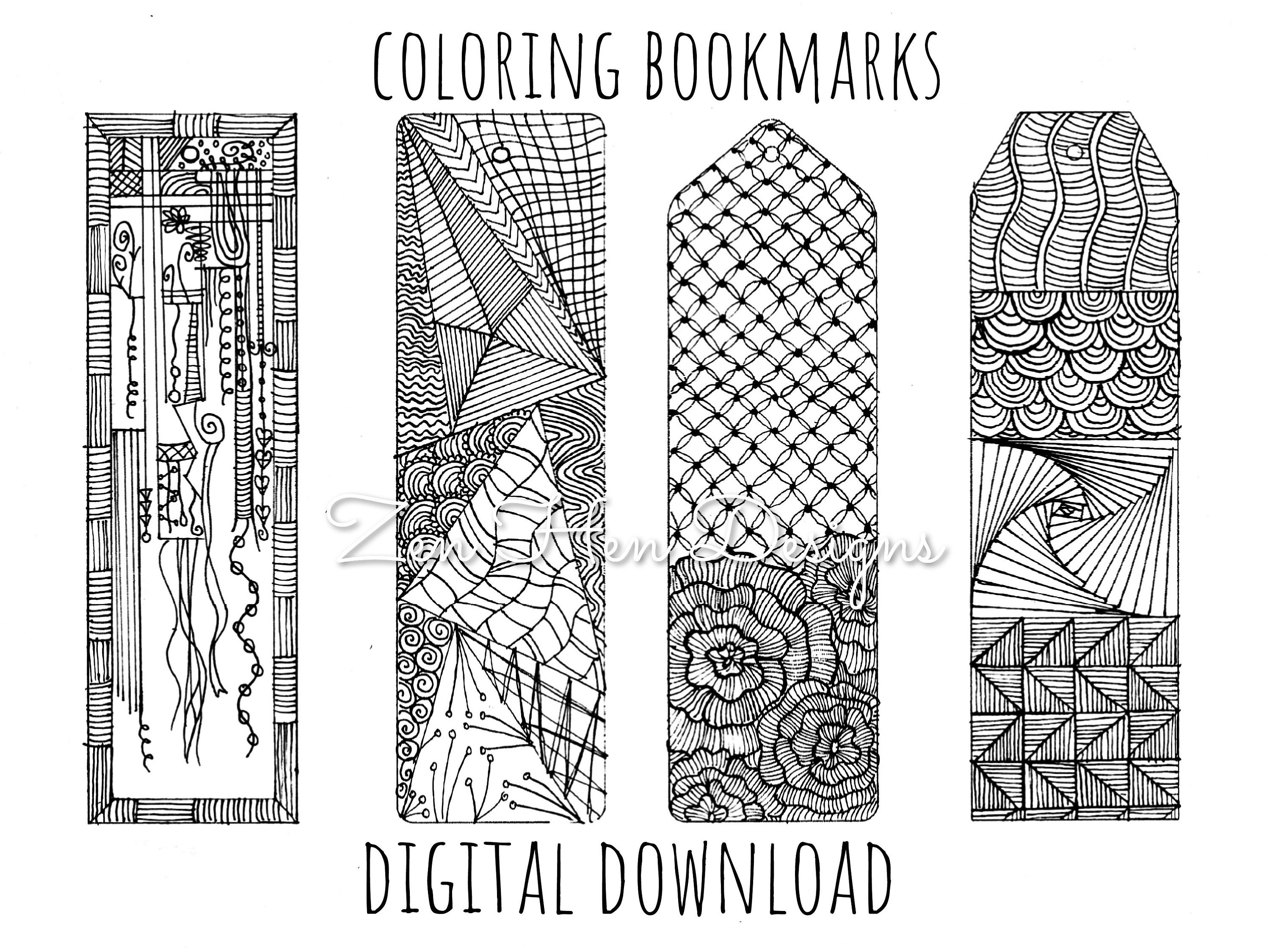 Zentangle Style Coloring Bookmarks Printable Set of 4 - Etsy