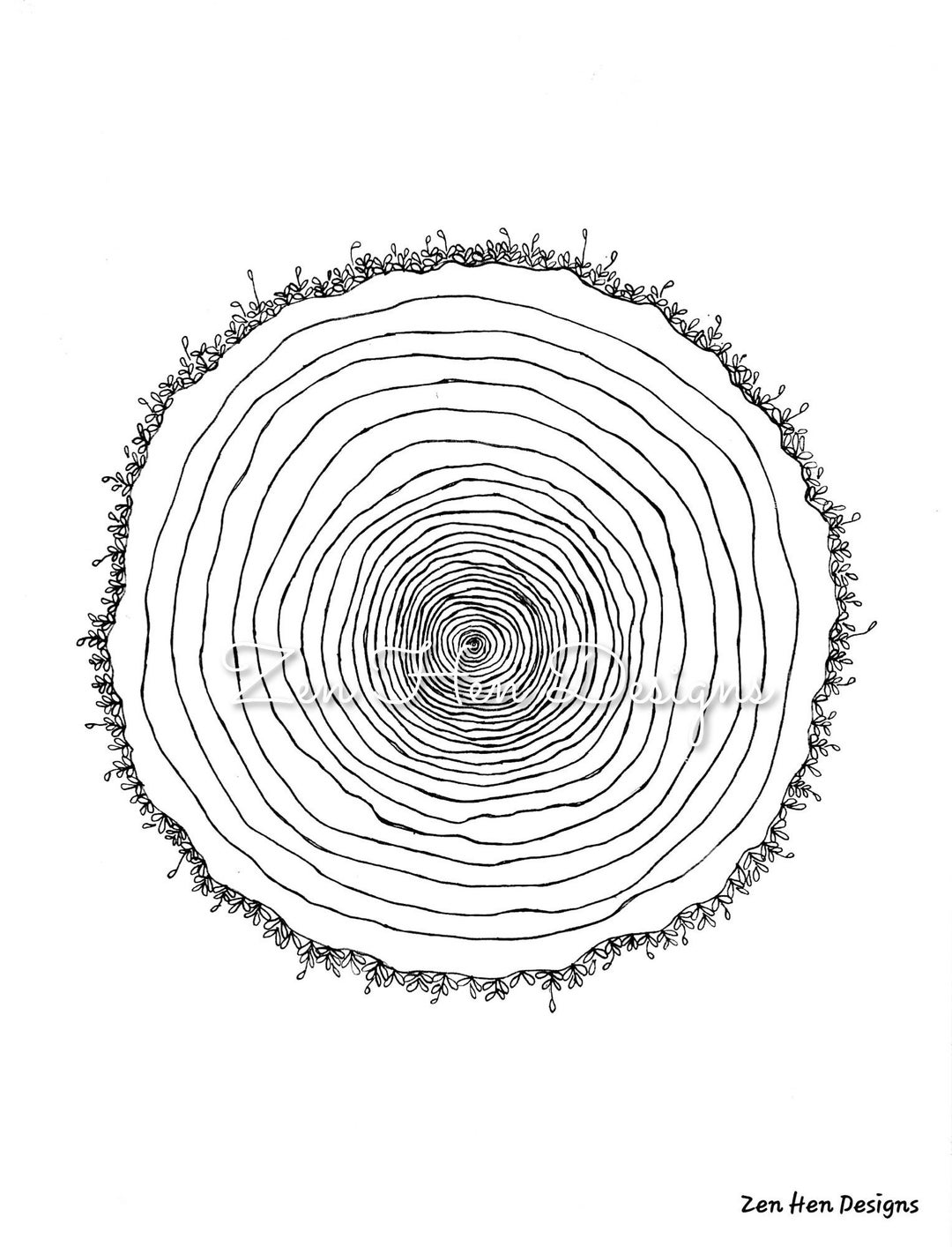 Moss Covered Tree Rings Hand-drawn Coloring Page - Etsy