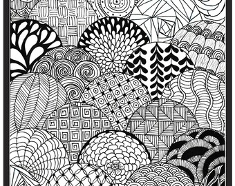 Zentangle Hand Drawn Coloring Page Printable acceptance - Etsy