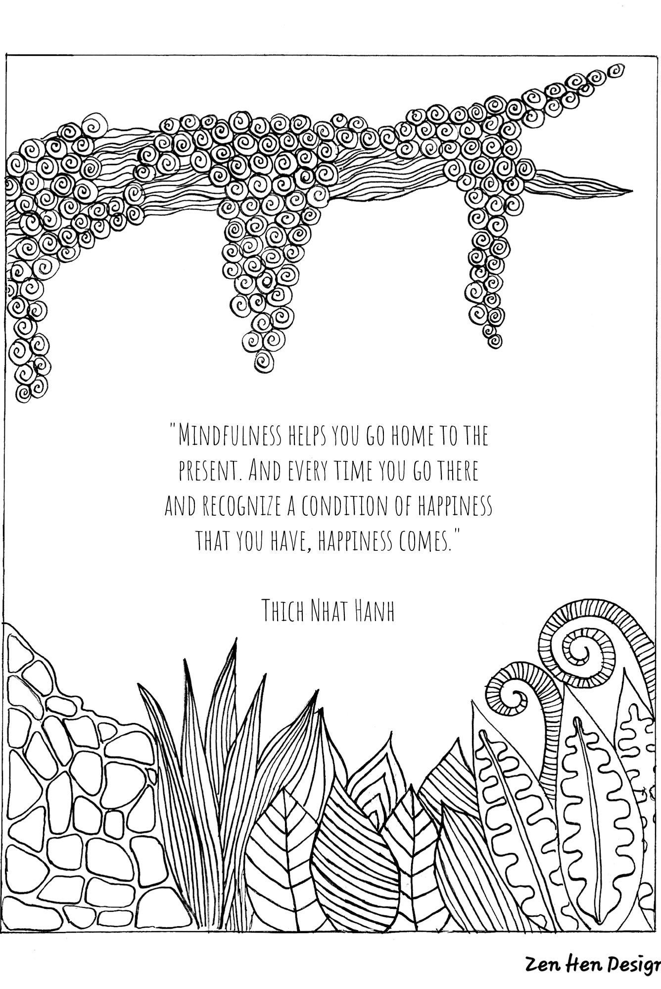 Mindfulness Quote Coloring Page Digital Download Hand-drawn Plants and ...