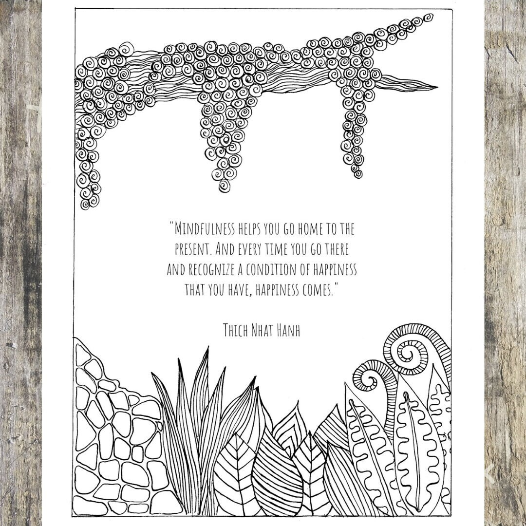 Mindfulness Quote Coloring Page Digital Download Hand-drawn Plants and ...