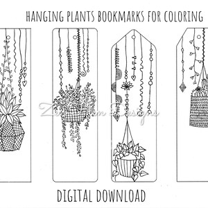 Hanging Plants Bookmarks for Coloring Printable - Etsy