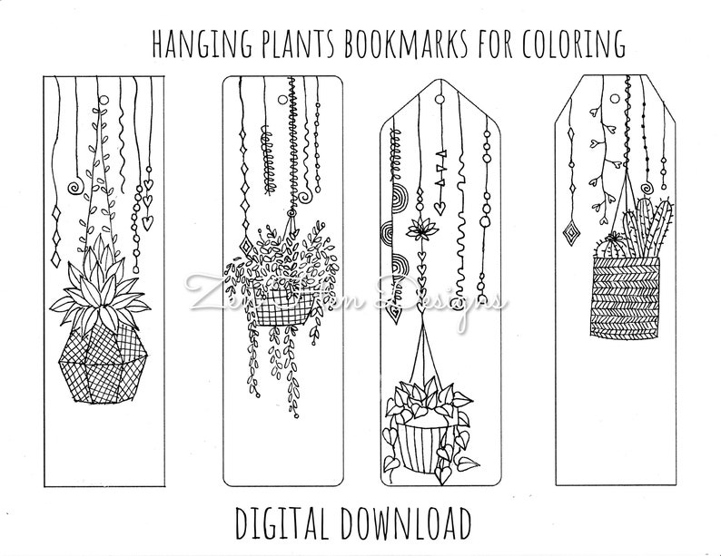 Hanging Plants Bookmarks for Coloring Printable - Etsy