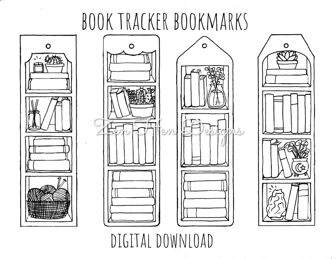 Digital Printable BOOK TRACKER BOOKMARKS, Color Your Own Bookmarks ...
