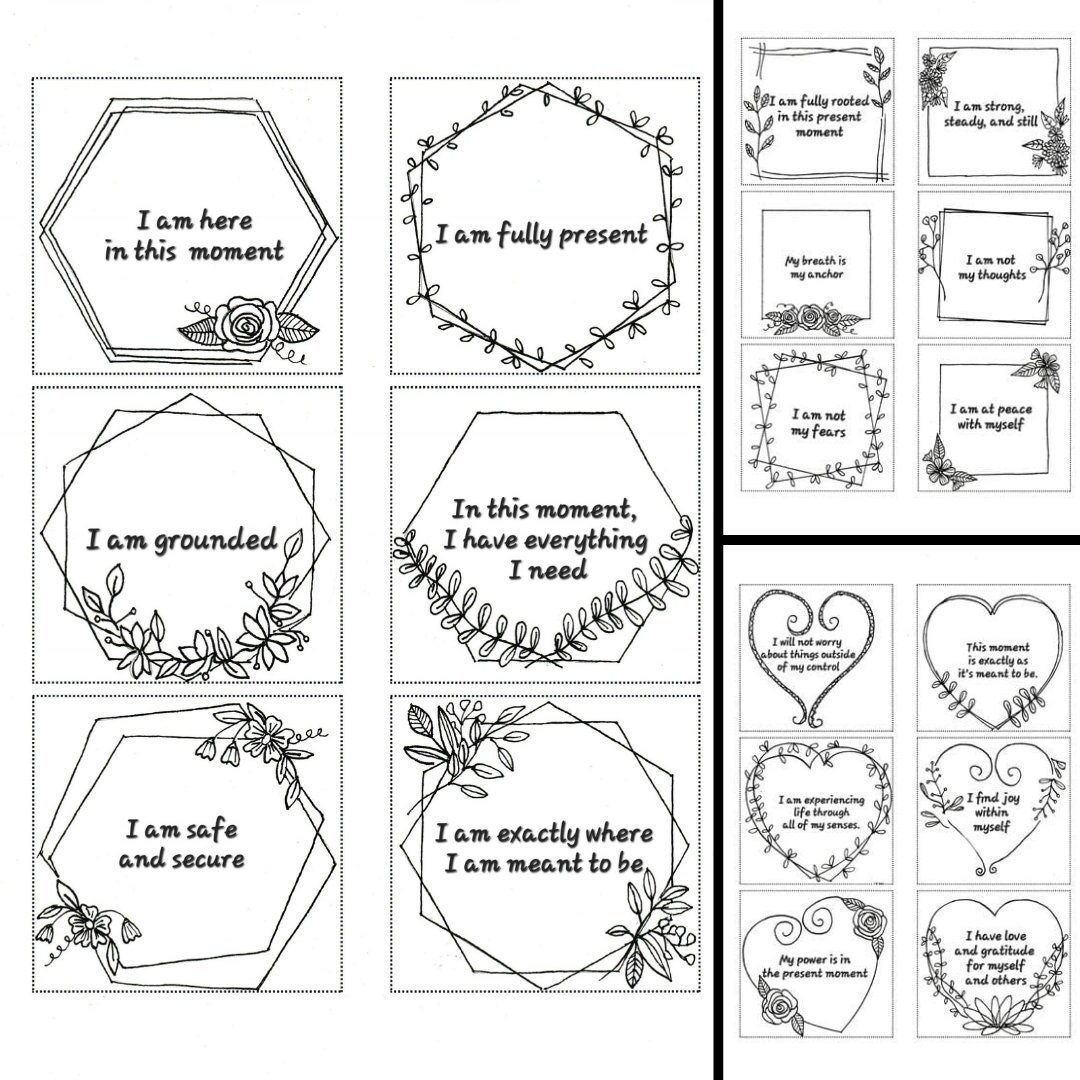 Affirmations for Mindfulness Printable Coloring Affirmation Cards - Etsy