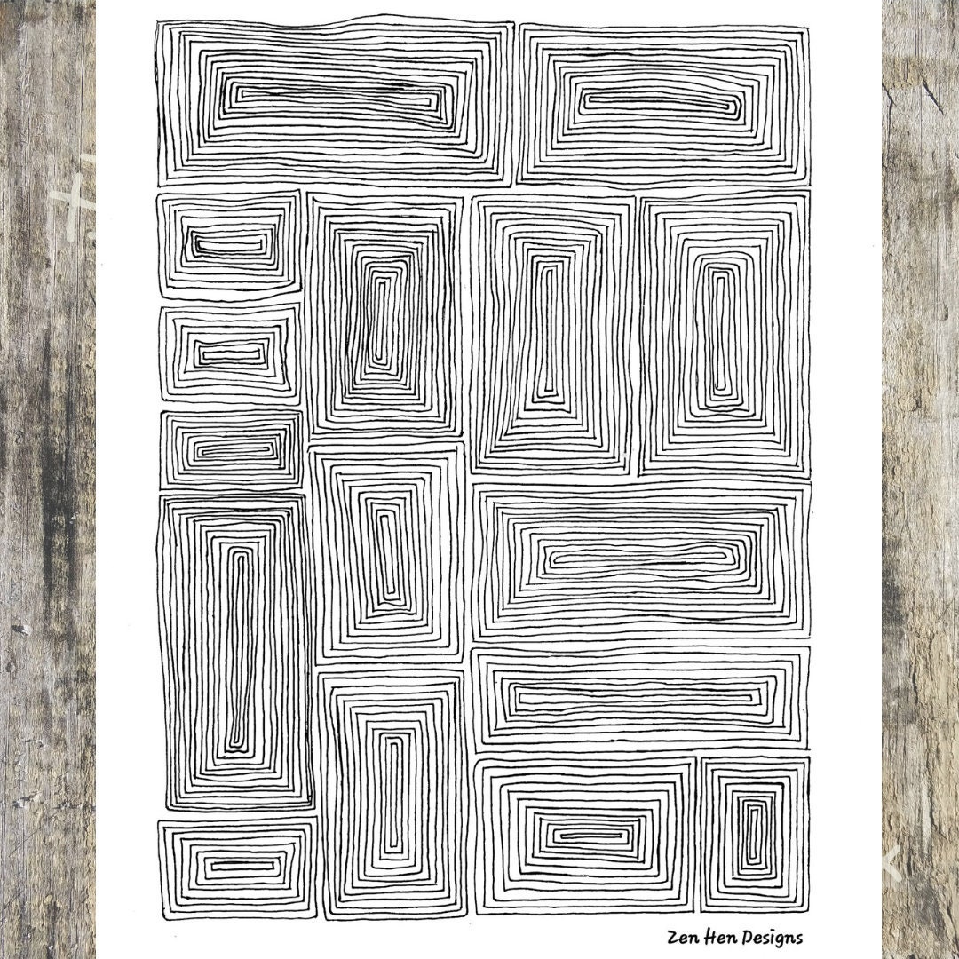 Zentangle Rectangles Abstract Hand Drawn Coloring Page Digital Download ...
