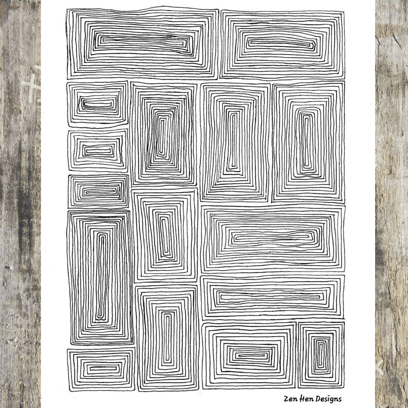 Zentangle Rectangles Abstract Hand Drawn Coloring Page Digital Download ...