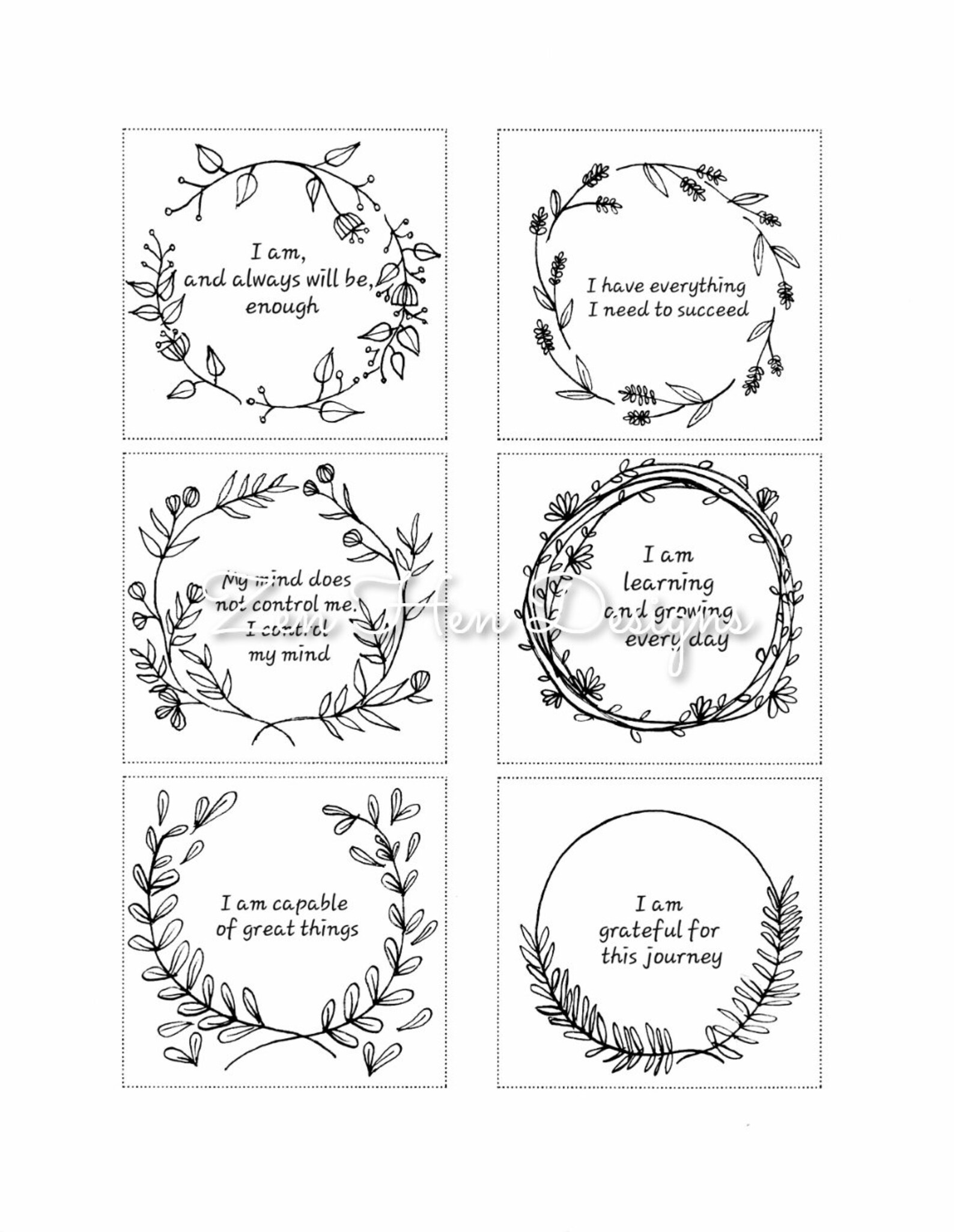 Affirmations for Determination, Hand Drawn Set of 18, Affirmation Cards ...