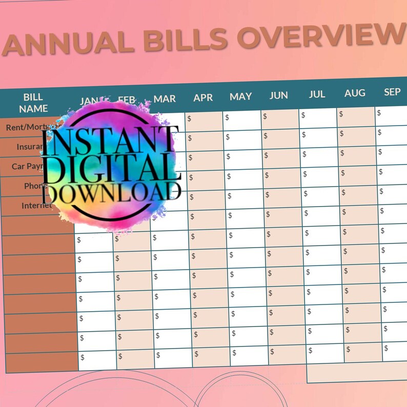 Bill Payment Tracker Printable PDF | Monthly Bill Organizer | Budget ...