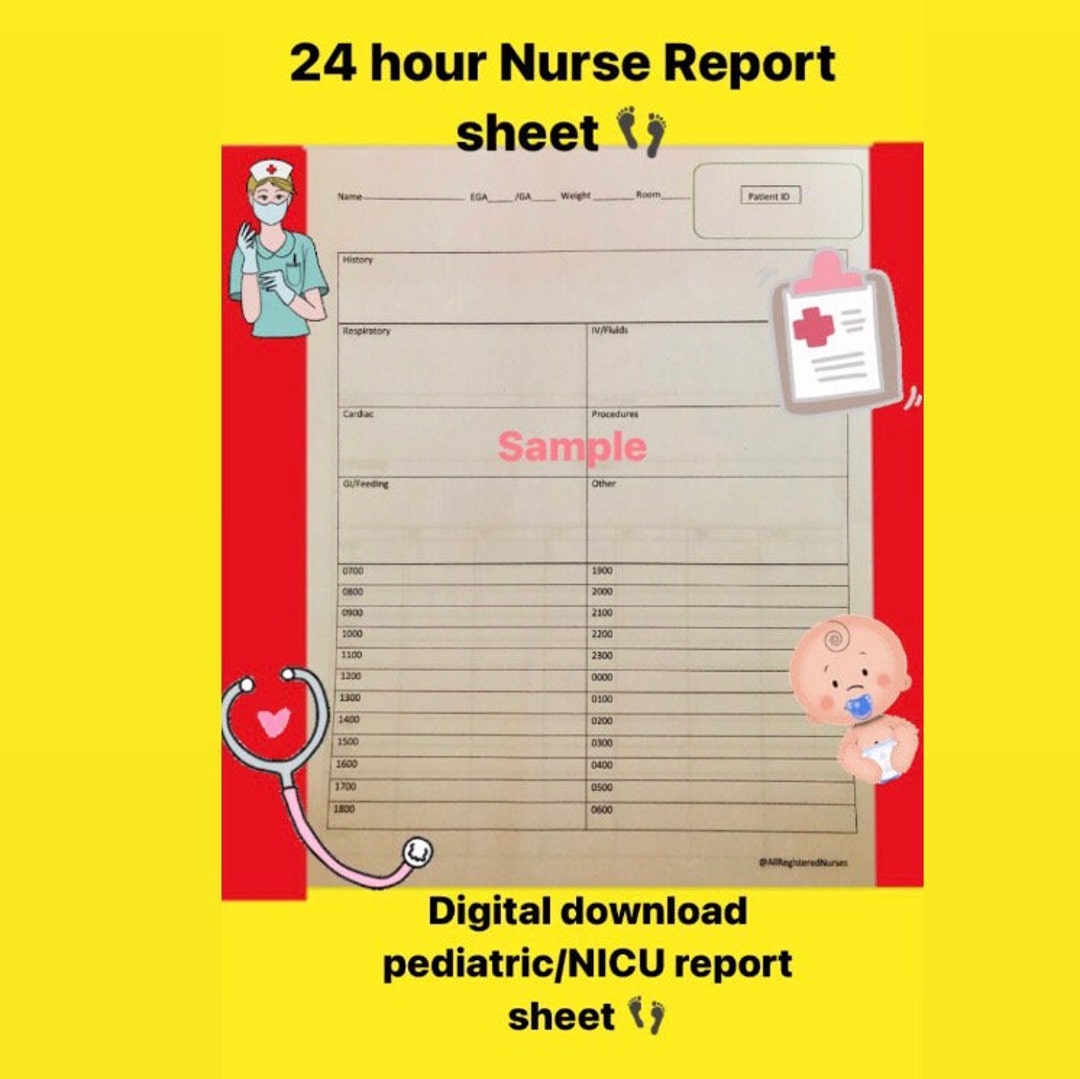 Nurse Report Sheet-24 Hours - Etsy