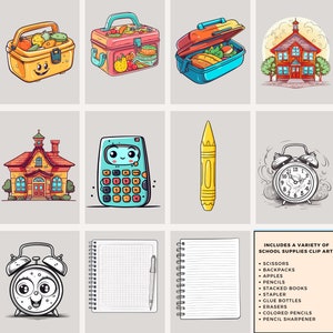 Back to School Supplies Clipart Set, Cute and Colorful School Clipart ...