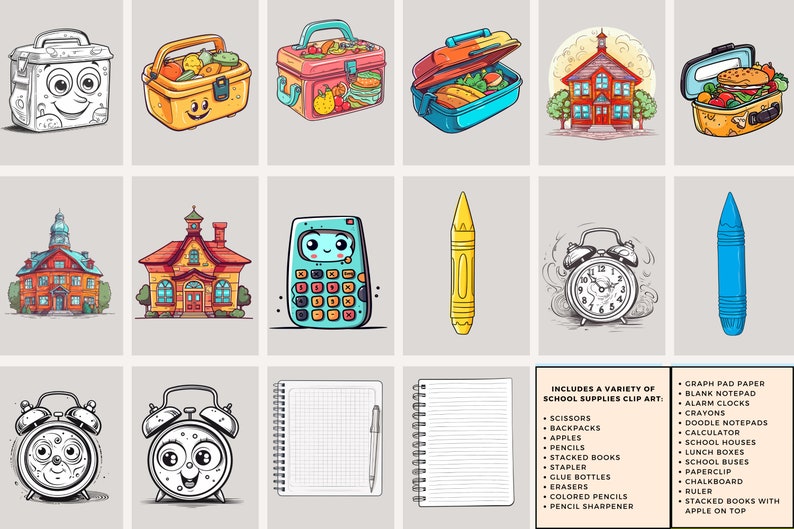 Back to School Supplies Clipart Set, Cute and Colorful School Clipart ...