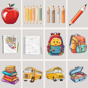Back to School Supplies Clipart Set, Cute and Colorful School Clipart ...