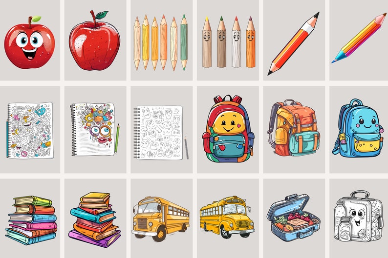 Back to School Supplies Clipart Set, Cute and Colorful School Clipart ...