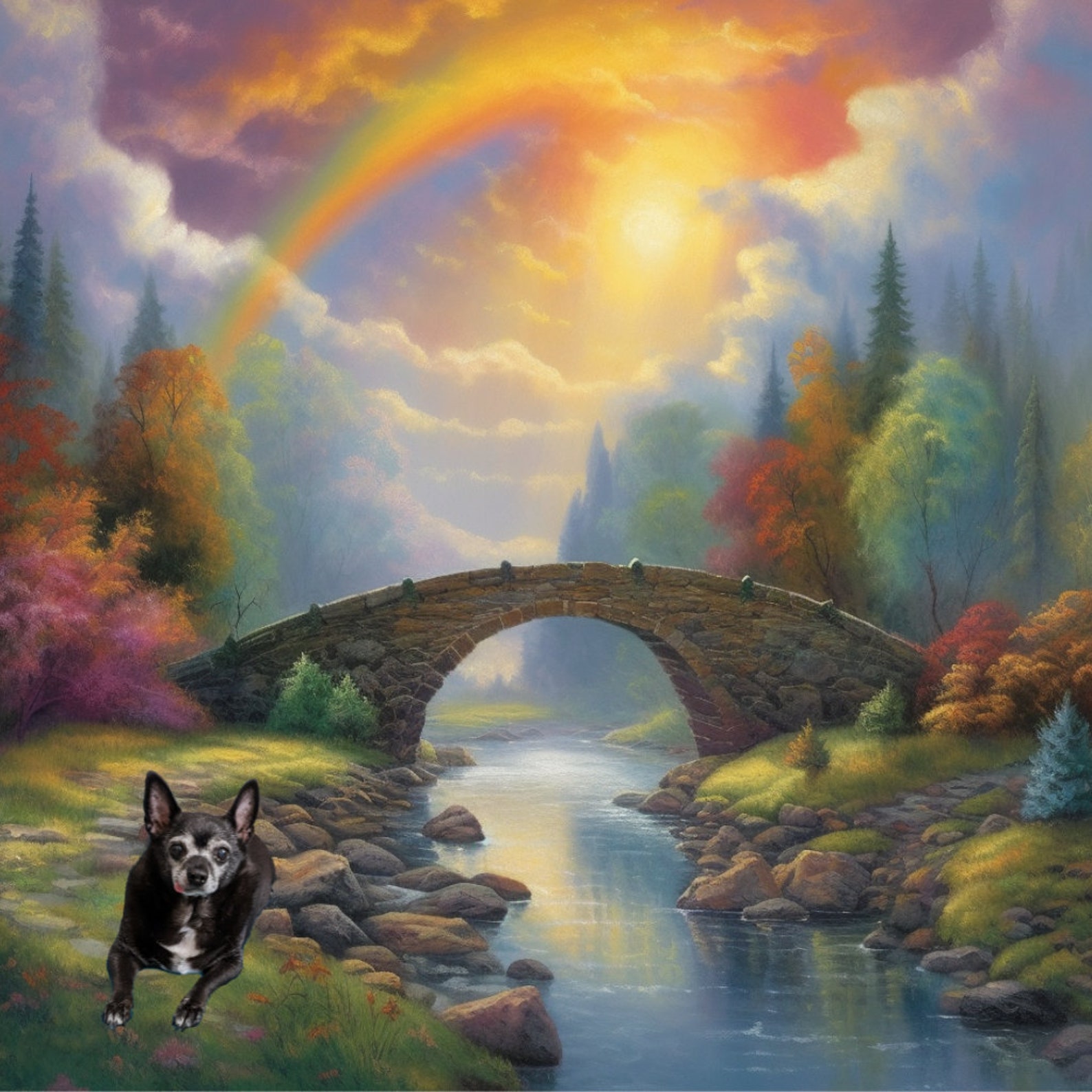 Custom Pet Memorial Portrait | Rainbow Bridge Background | Personalized ...