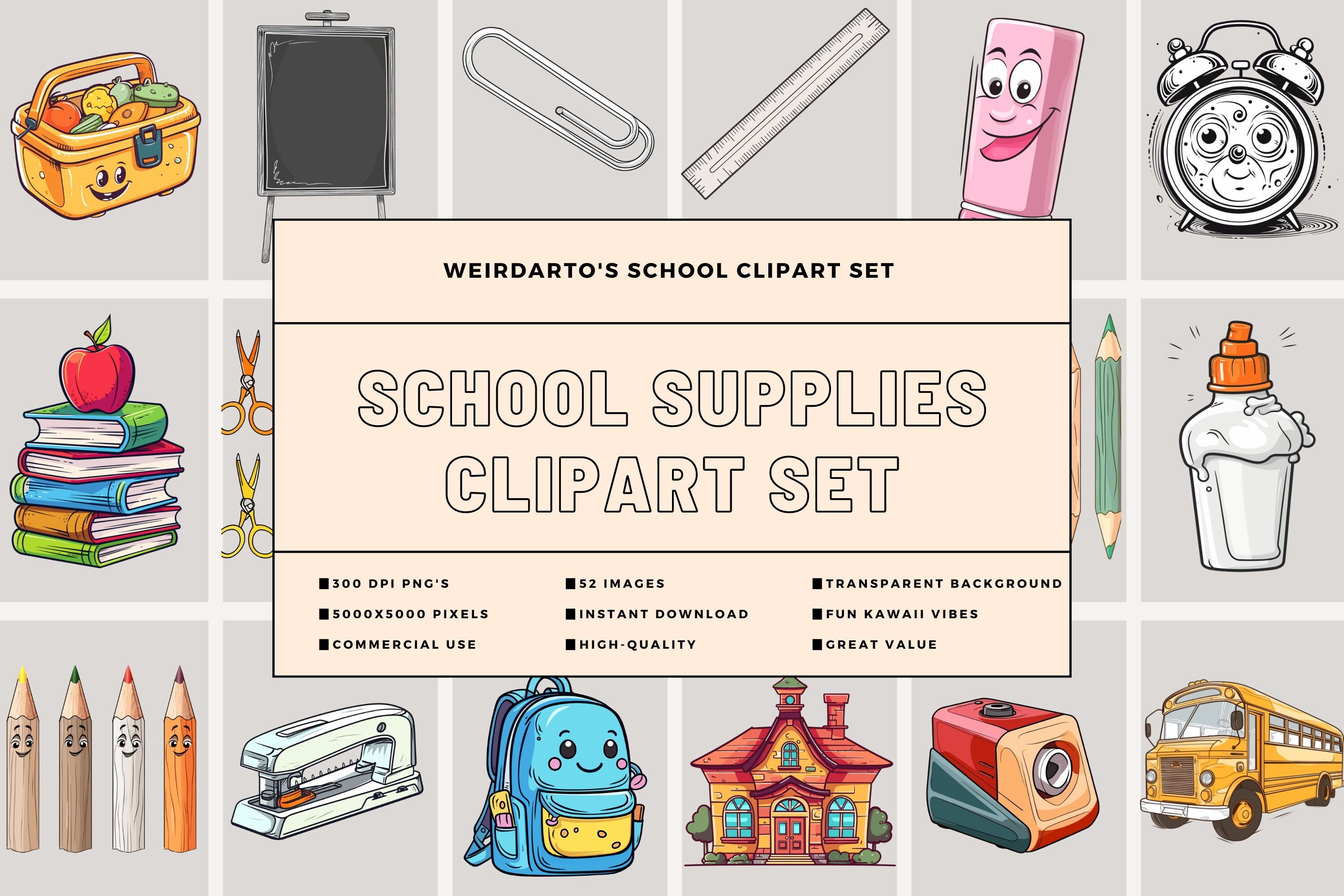 Back to School Supplies Clipart Set, Cute and Colorful School Clipart ...