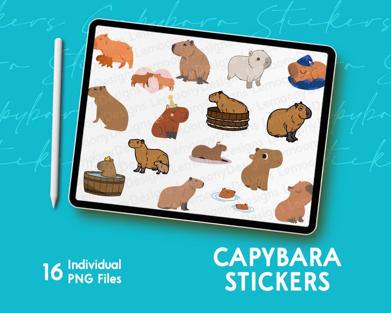 16 Capybara Digital Stickers, Capybara Stickers, Digital Stickers, PNG ...