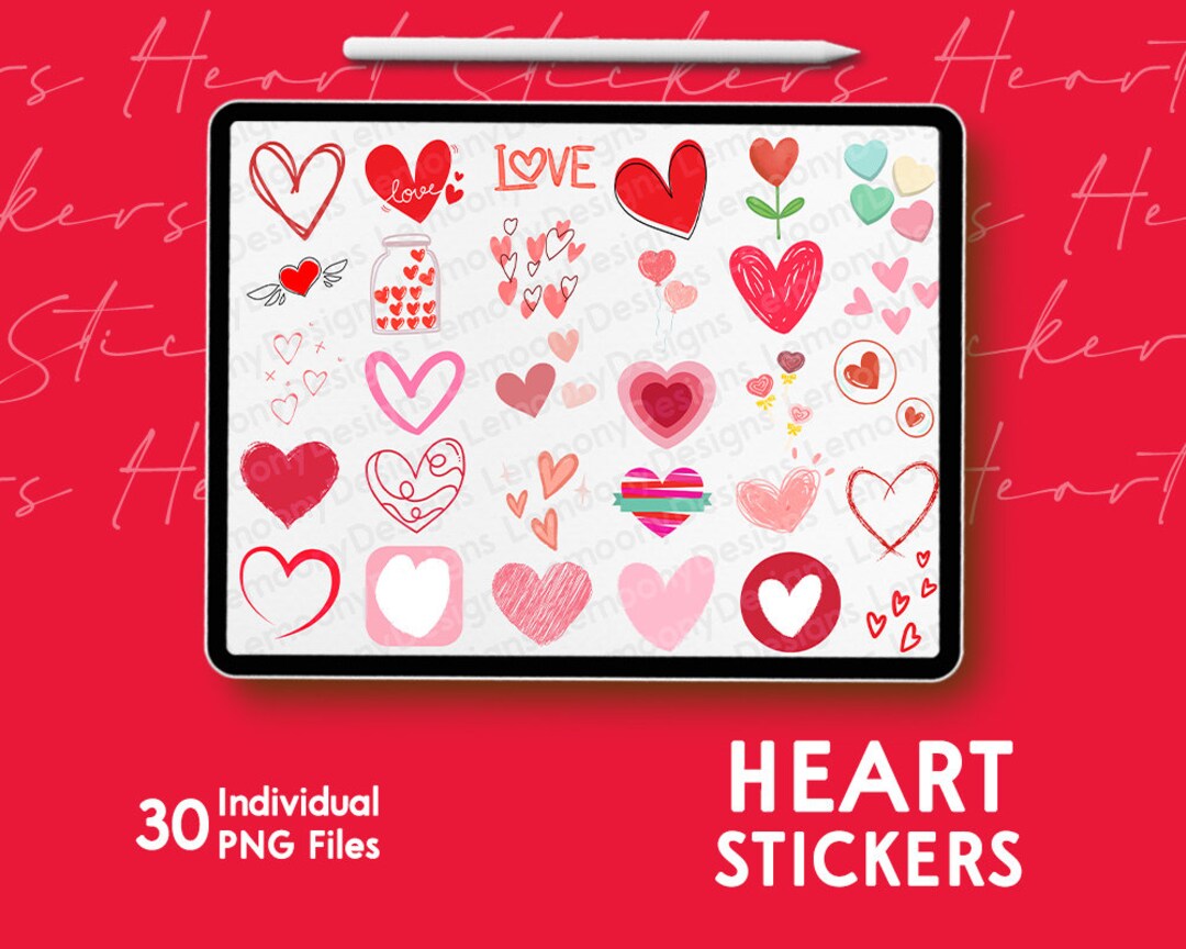 30 Heart Digital Stickers, Digital Stickers, PNG Stickers, Printable ...
