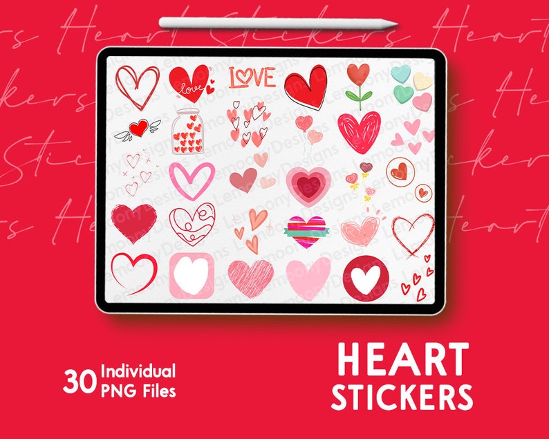30 Heart Digital Stickers, Digital Stickers, PNG Stickers, Printable ...