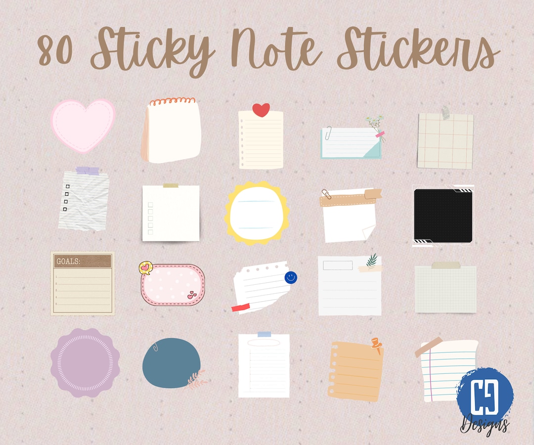 80 Sticky Notes Digital Stickers Digital Sticky Notes PNG - Etsy