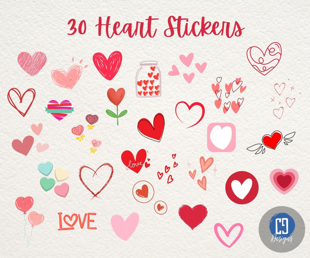 30 Heart Digital Stickers Digital Stickers PNG Stickers - Etsy
