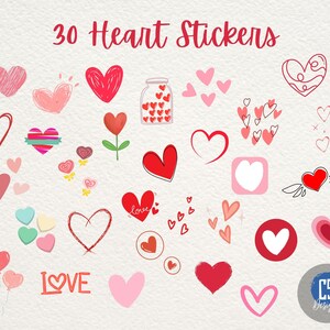 30 Heart Digital Stickers Digital Stickers PNG Stickers - Etsy