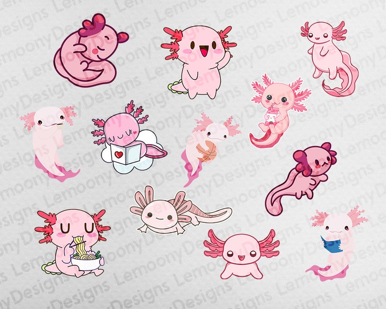 12 Axolotl Digital Stickers, Digital Stickers, PNG Stickers, Printable ...