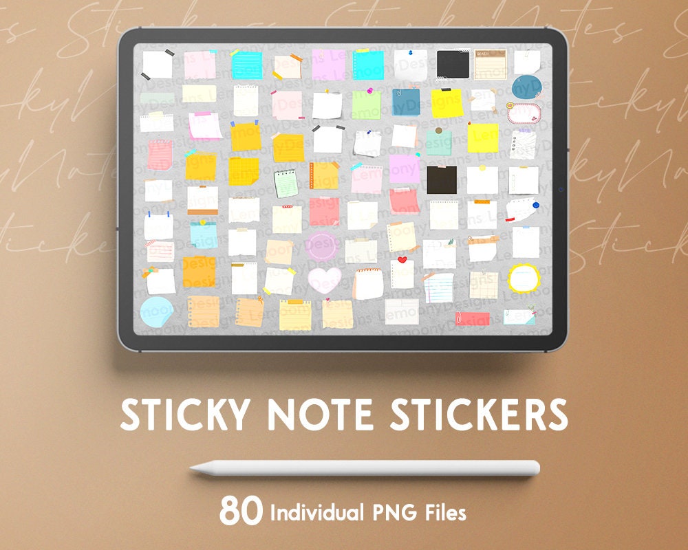 80 Sticky Notes Digital Stickers, Digital Sticky Notes, PNG Stickers ...