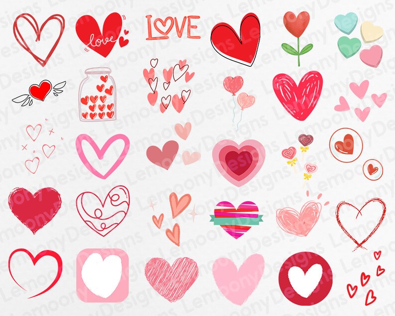 30 Heart Digital Stickers, Digital Stickers, PNG Stickers, Printable ...