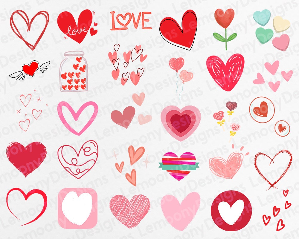 30 Heart Digital Stickers, Digital Stickers, PNG Stickers, Printable ...