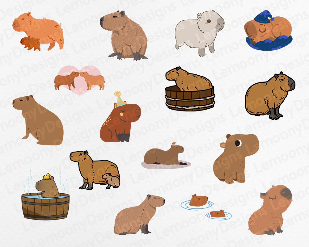 16 Capybara Digital Stickers, Capybara Stickers, Digital Stickers, PNG ...