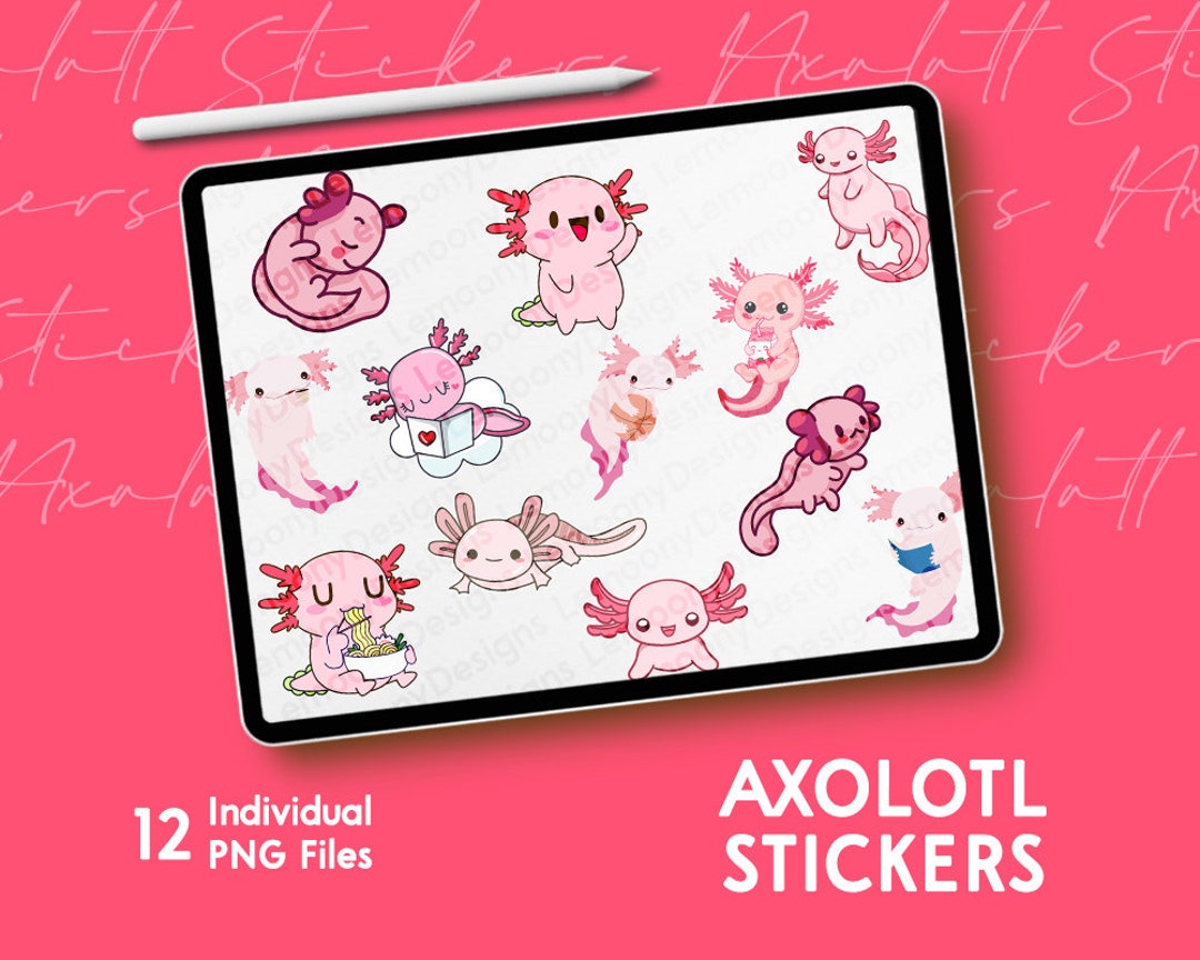 12 Axolotl Digital Stickers, Digital Stickers, PNG Stickers, Printable ...