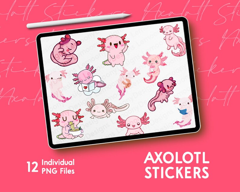 12 Axolotl Digital Stickers, Digital Stickers, PNG Stickers, Printable ...