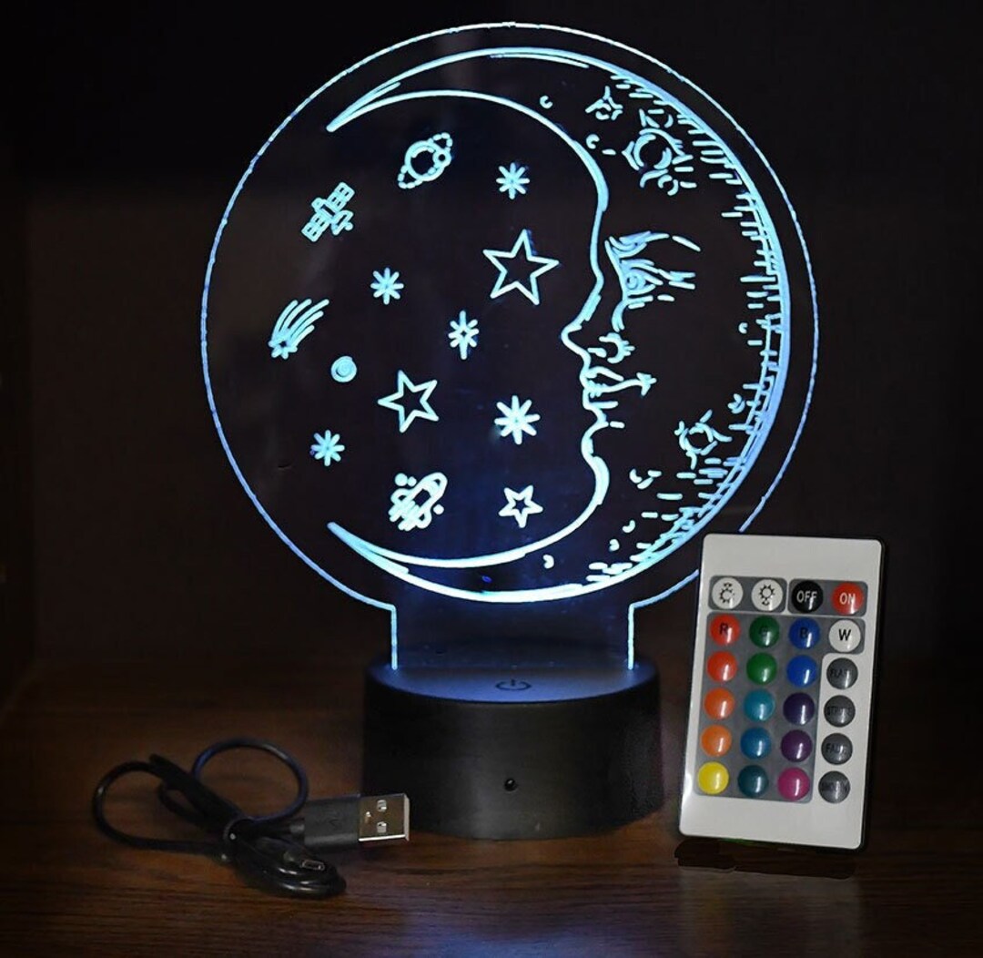 Moon Night Light. USB or AA Batteries. Remote. Steady Color or Changing ...