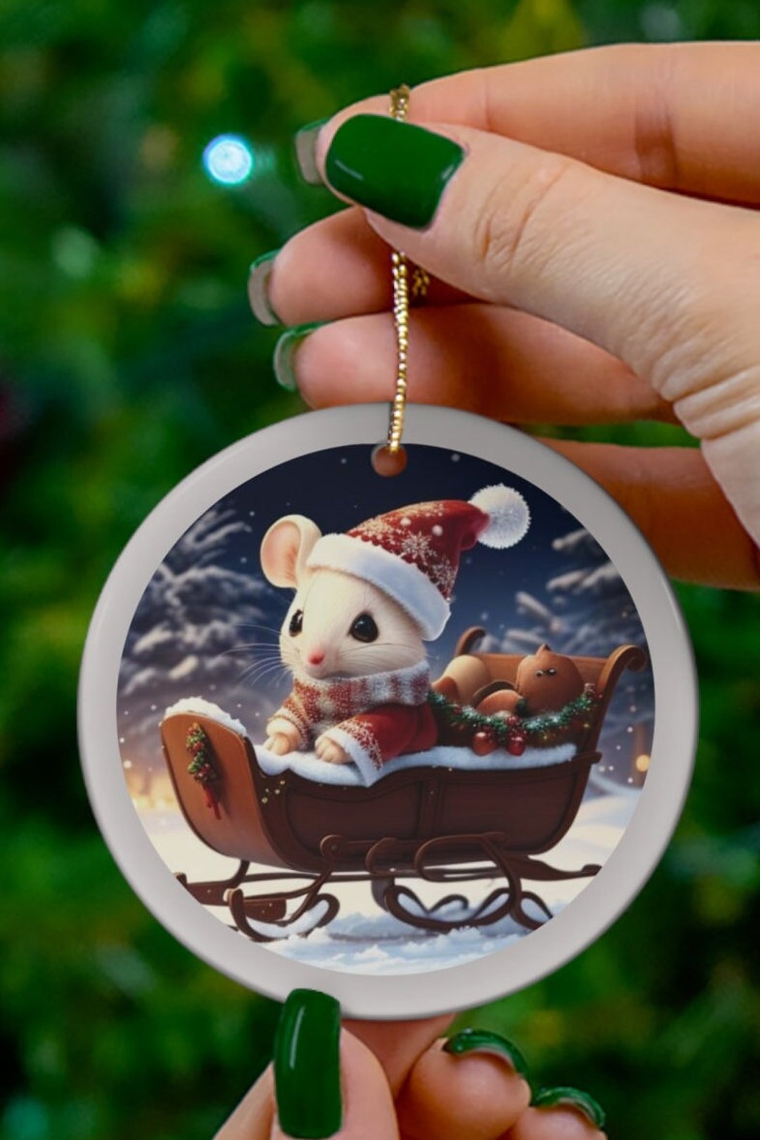 Christmas Mouse in Sleigh Winter Scene. - Etsy