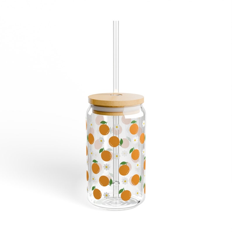 Fresh Oranges and Daisies 16oz Sipper Glass With Lid and Straw. Iced ...