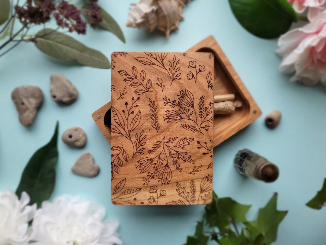 Floral Joint Case | Engraved Solid Wood Stash Box | Gift for Stoner - Etsy