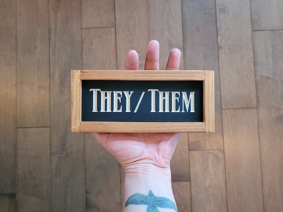 Carved Wood Pronoun Sign With Honey Frame - Etsy