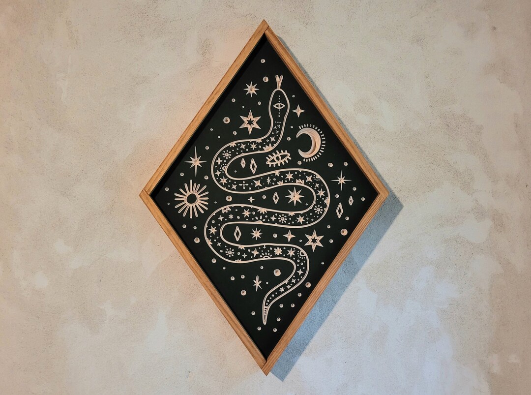 Snake Carved Wall Art Boho Serpent Diamond Sign Gift for Boyfriend or ...