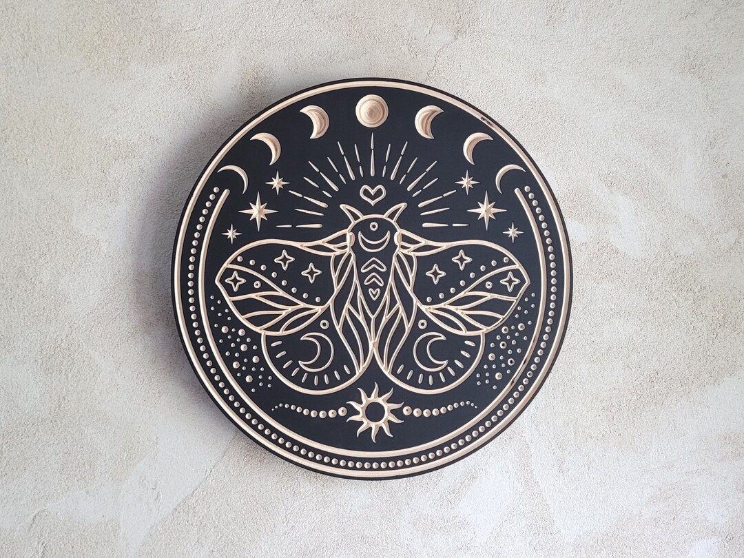 Boho Round Mystic Moth Carved Wall Art Witchy Home Decor - Etsy