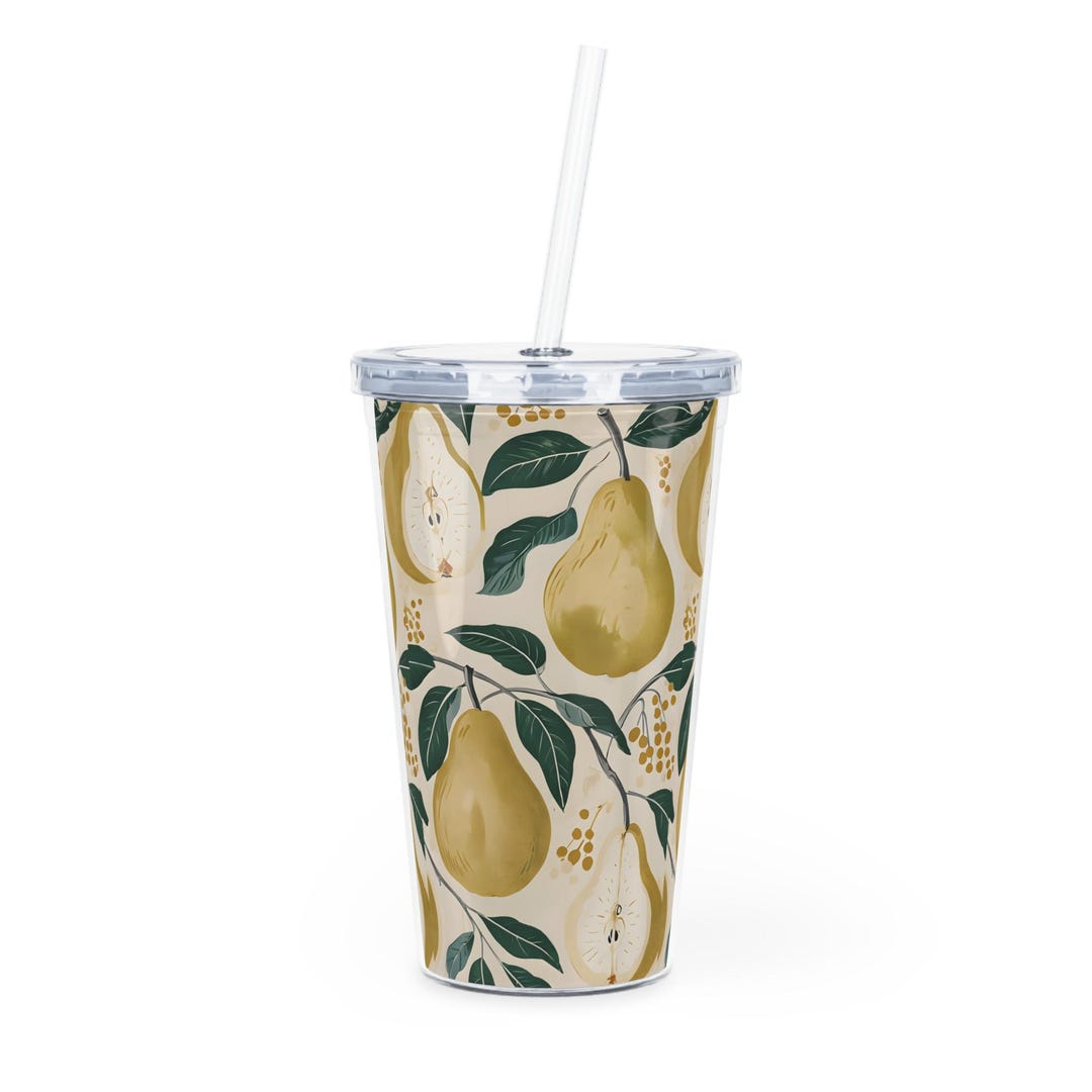 Pear Tumbler - Plastic Cup With Straw, Fruit Pattern Drinkware, Eco ...