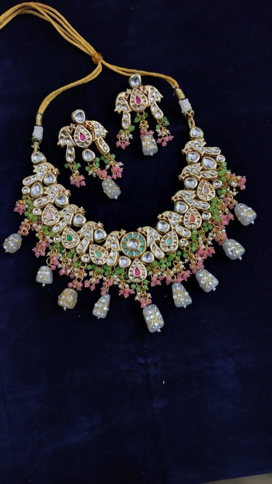 Kundan Choker Set / Bridal Set / Green Beaded Choker Set / Partywear ...